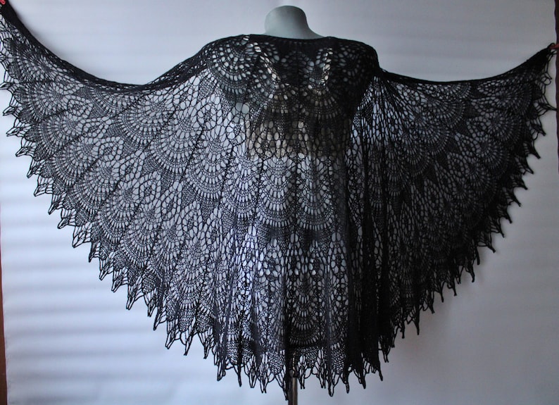 Black Shawl Knit Gothic Shawl Victorian Mourning Shawl Black - Etsy