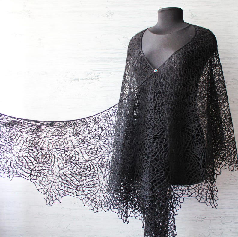 Black Lace Shawl: Hand Knit Wool Scarf, Gothic Victorian Cape - Etsy