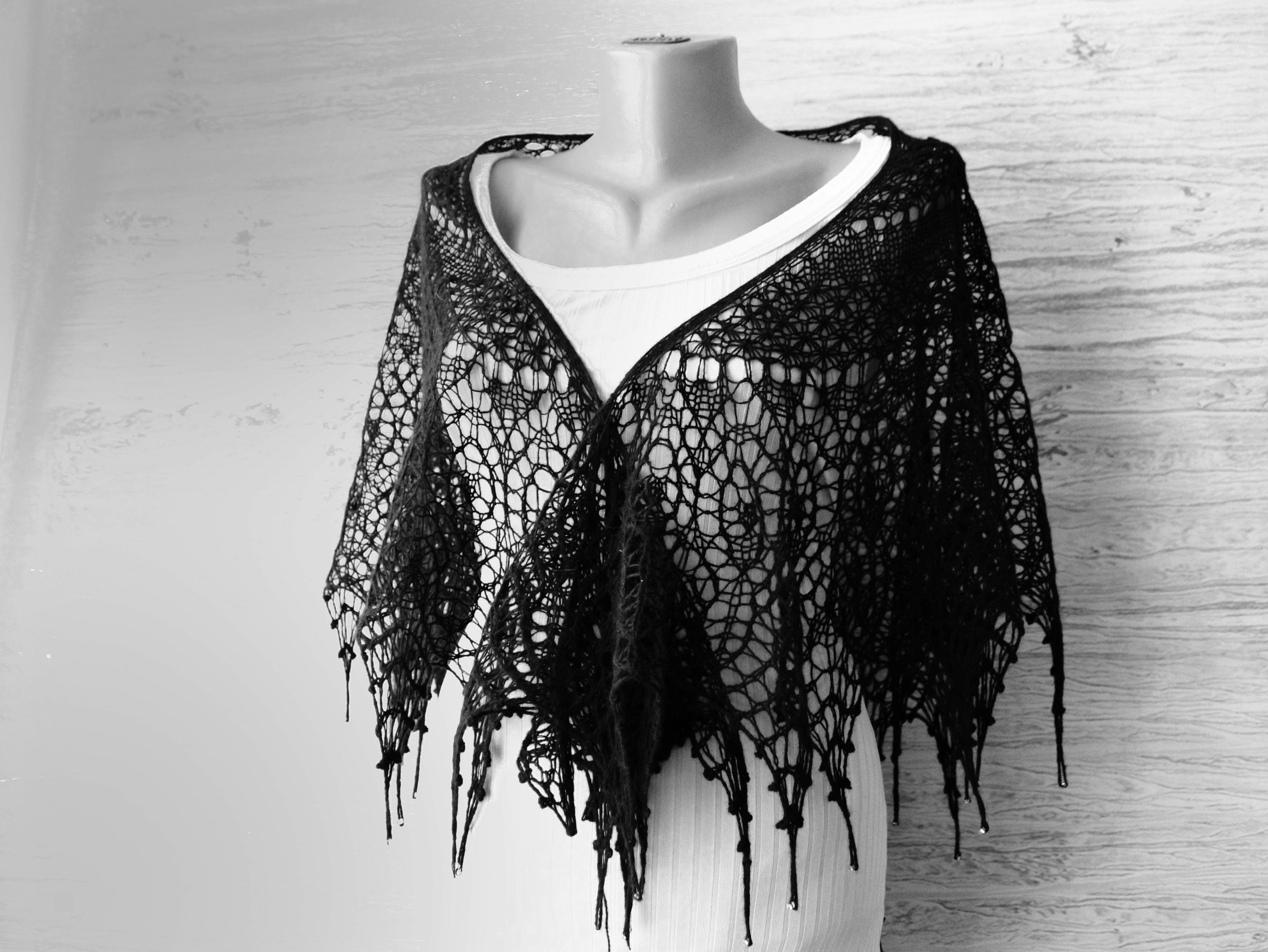 Black Lace Shawl Hand Knit Victorian Mourning Shawl Goth - Etsy