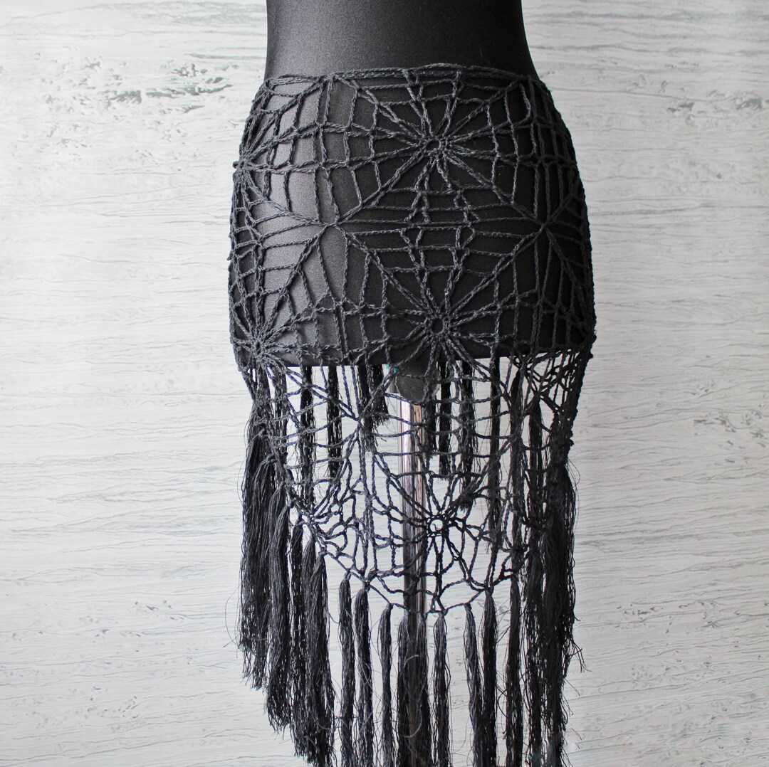 Crochet Spider Web Fringe Hip Scarf: Gothic Belly Dance Overskirt - Etsy