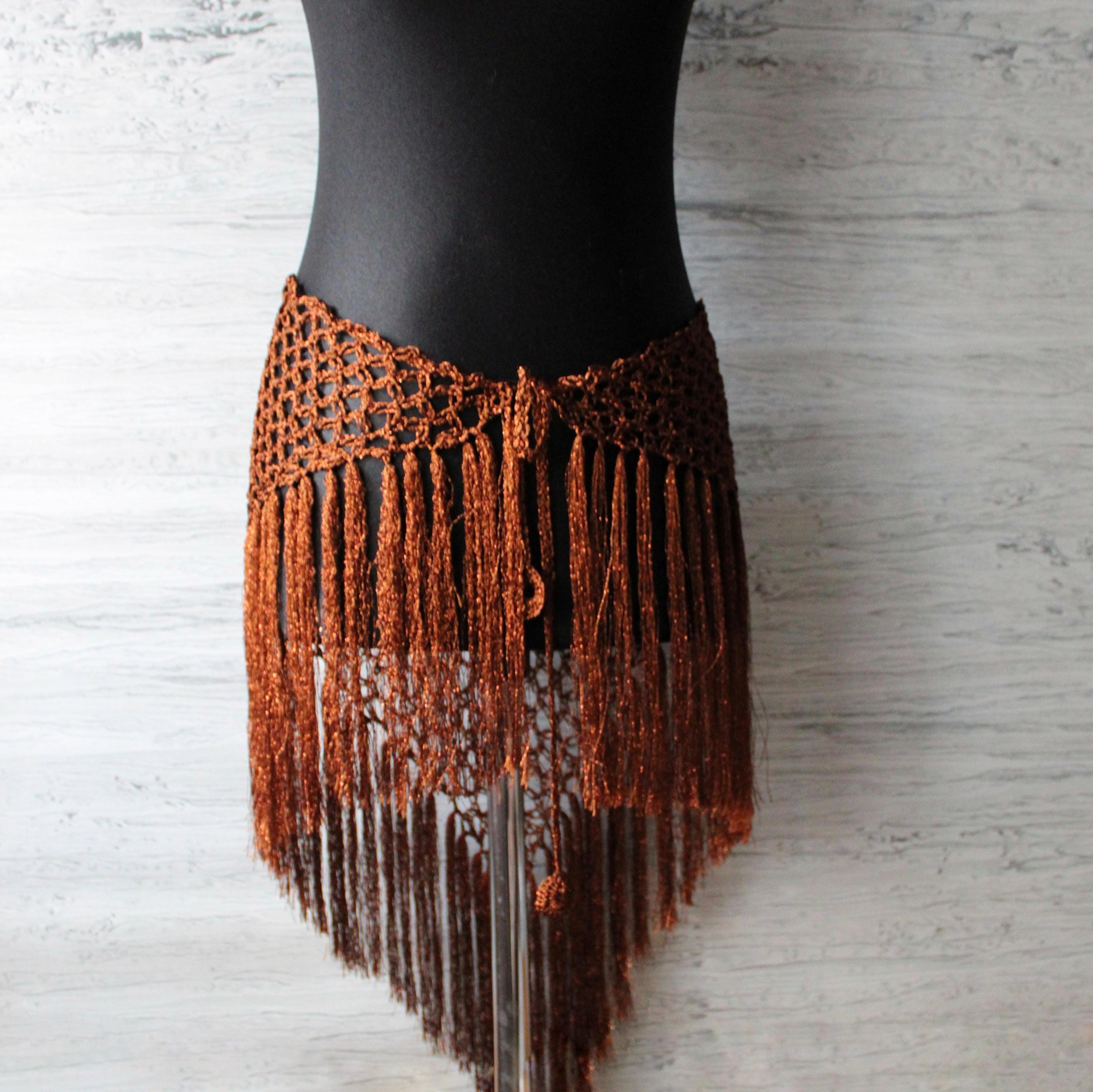 Crochet Fringe Belly Dance Hip Scarf: Viscose Belt Shawl - Etsy