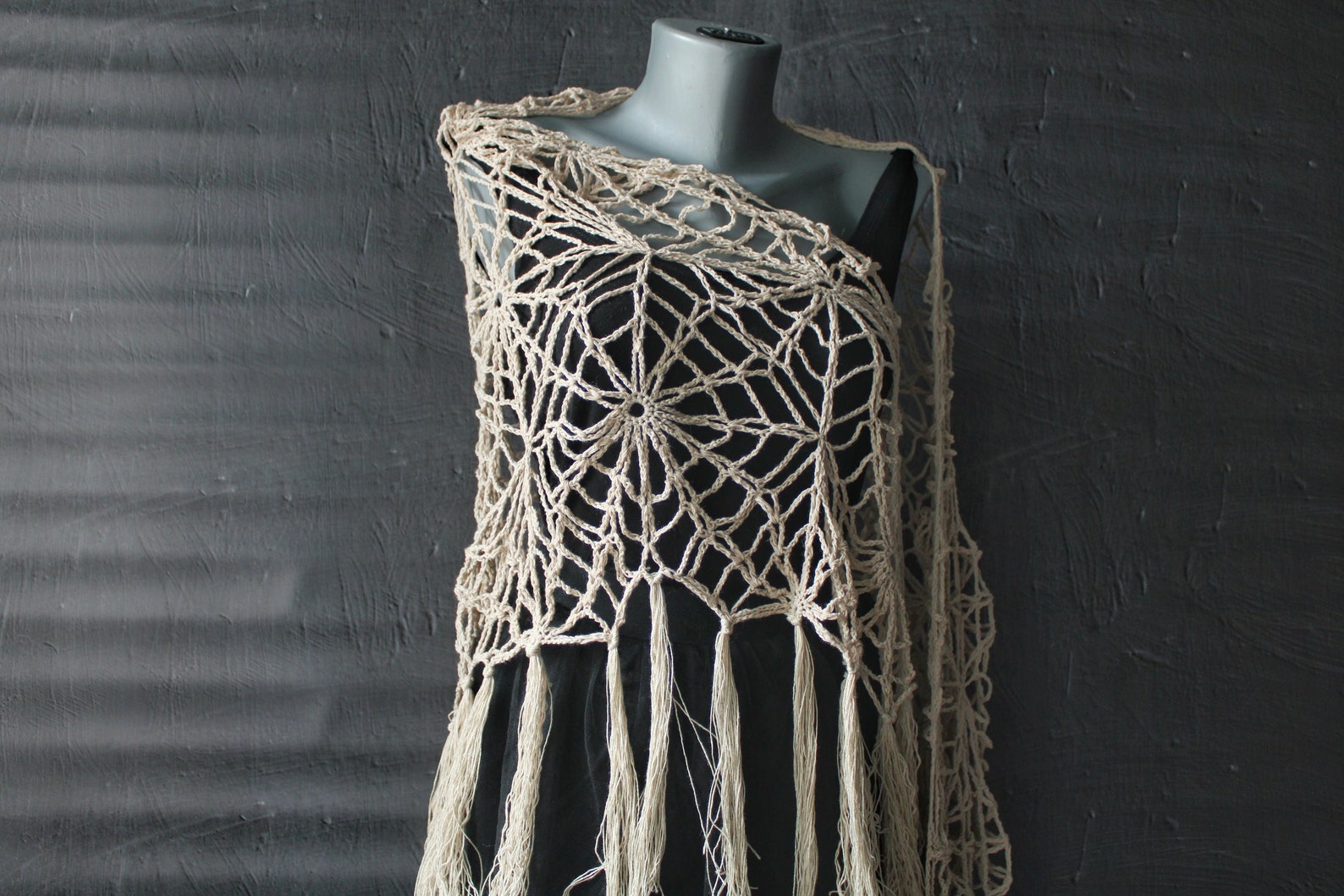 Crochet Spider Web Shawl: Organic Cotton Linen Boho Fringe Wrap - Etsy