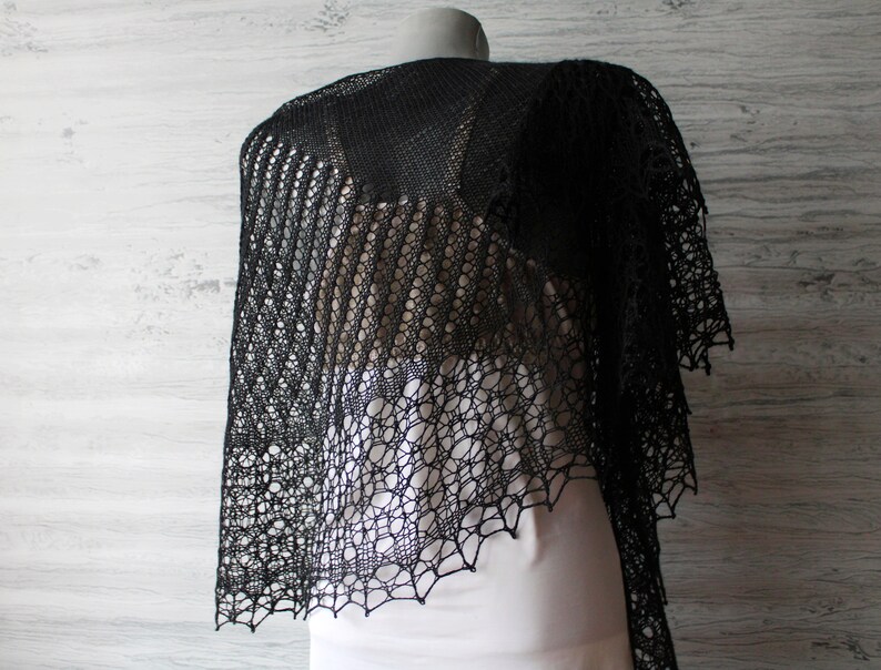 Black Shawl Victorian Mourning Gothic Witch Hand Knit Shawl Wide Scarf ...