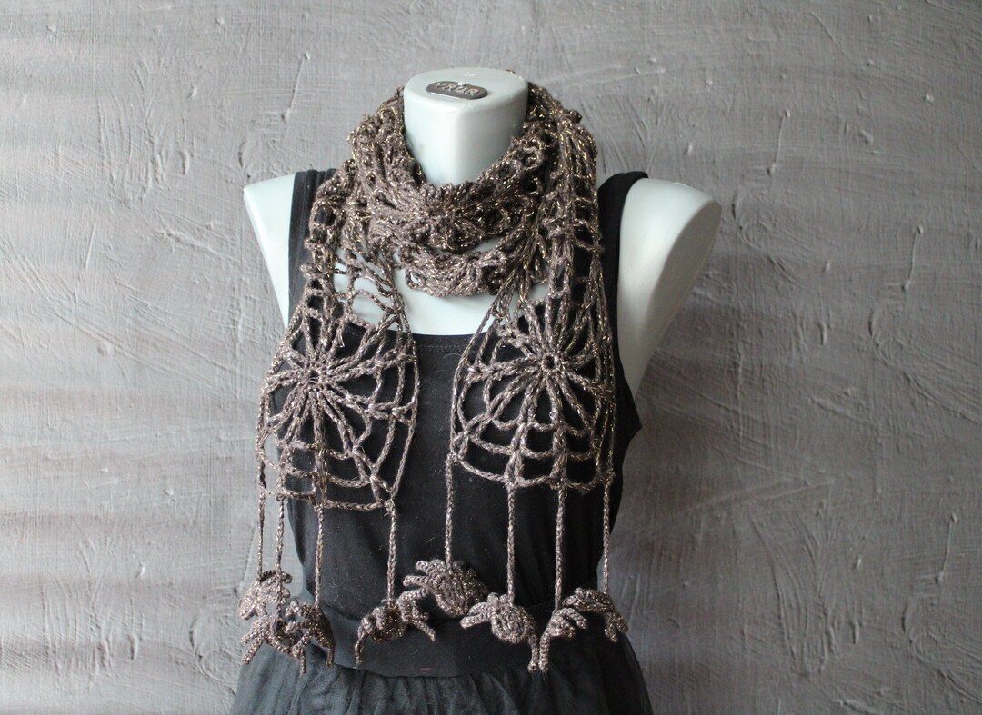 Crochet Spider Web Scarf: Shimmery Goth Steampunk Merino Wool Scarf - Etsy