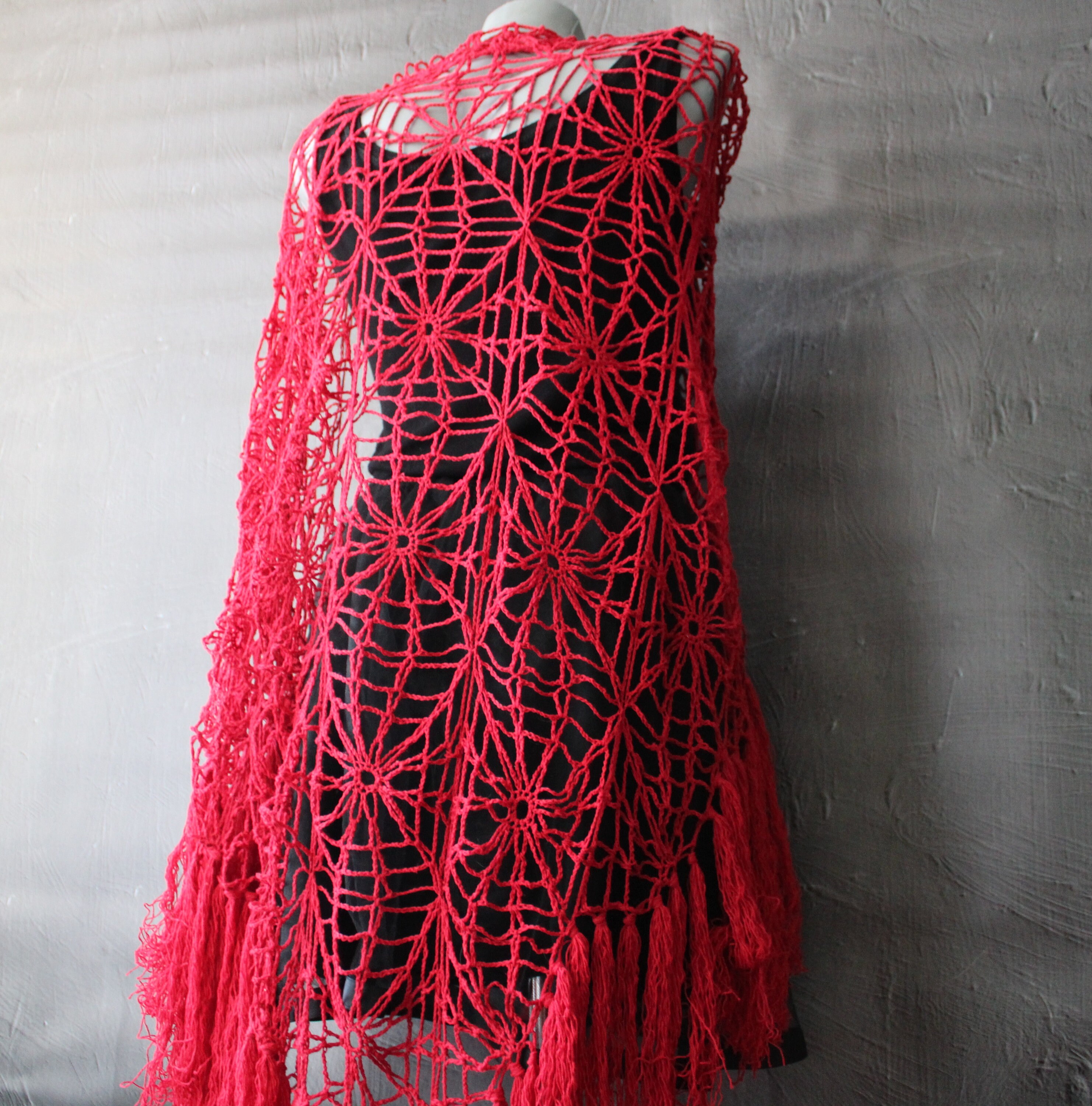 Red Crochet Spider Web Shawl: Goth Halloween Fringe Scarf - Etsy