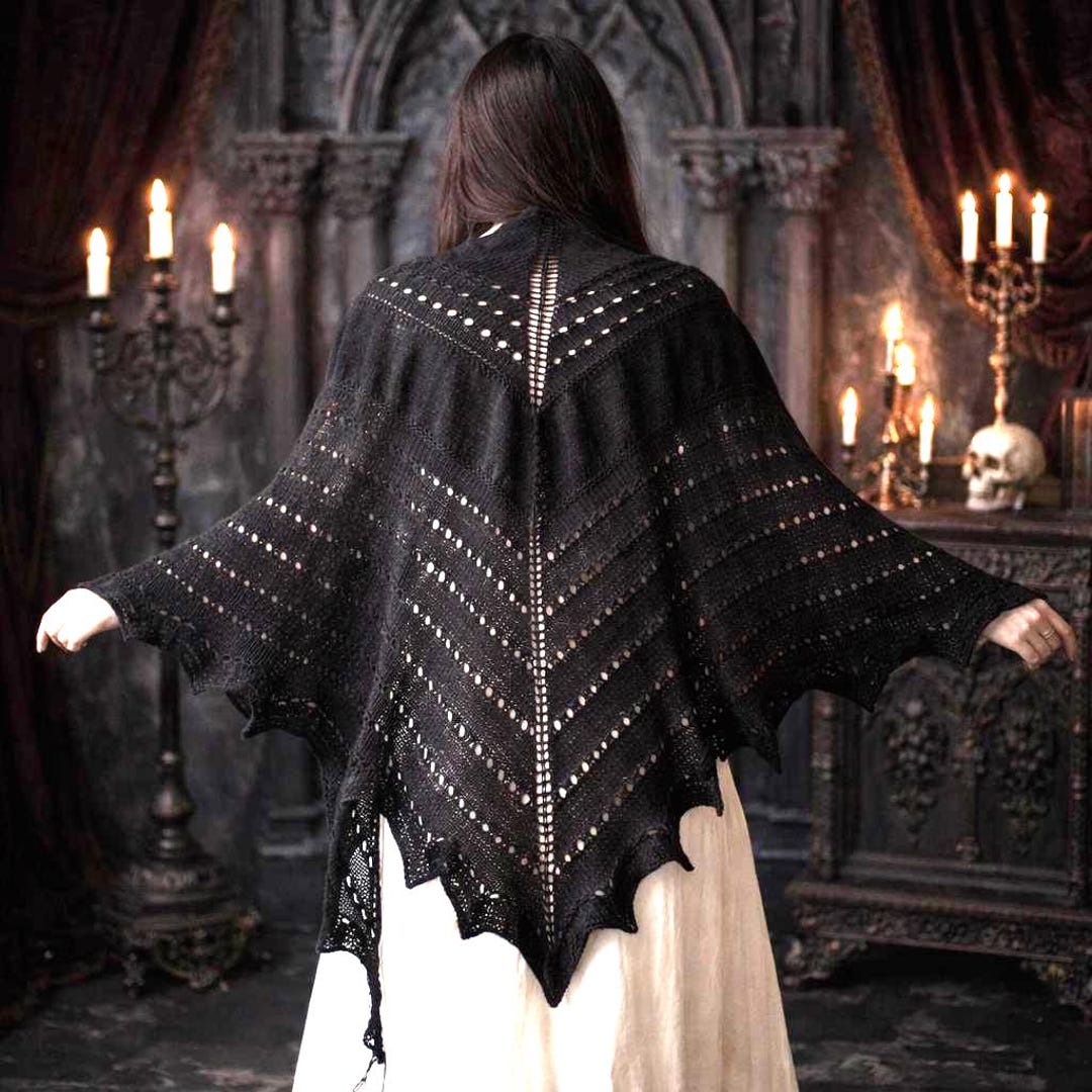 Hand Knit Vampire Bat Shawl: Victorian Goth Ruffled Shoulder Wrap - Etsy