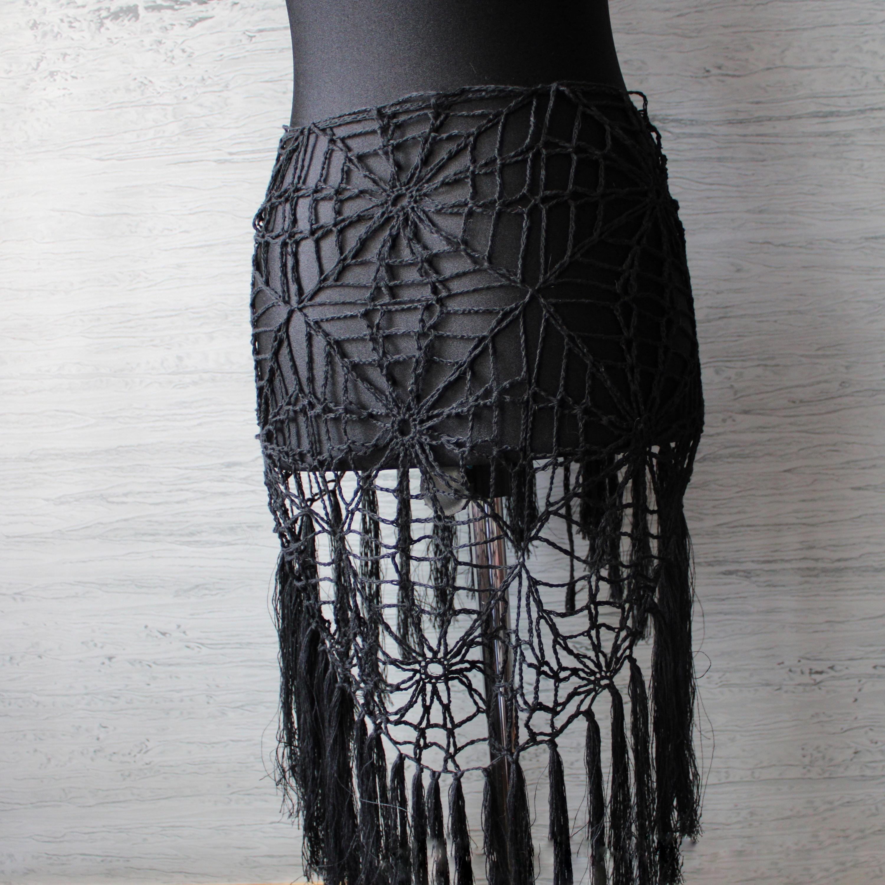 Crochet Spider Web Fringe Hip Scarf: Gothic Belly Dance Overskirt - Etsy