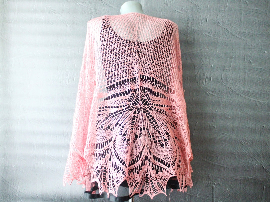 Blush Wedding Shawl, Plus Size Shawl for Bride, Hand Knit Merino Wool ...