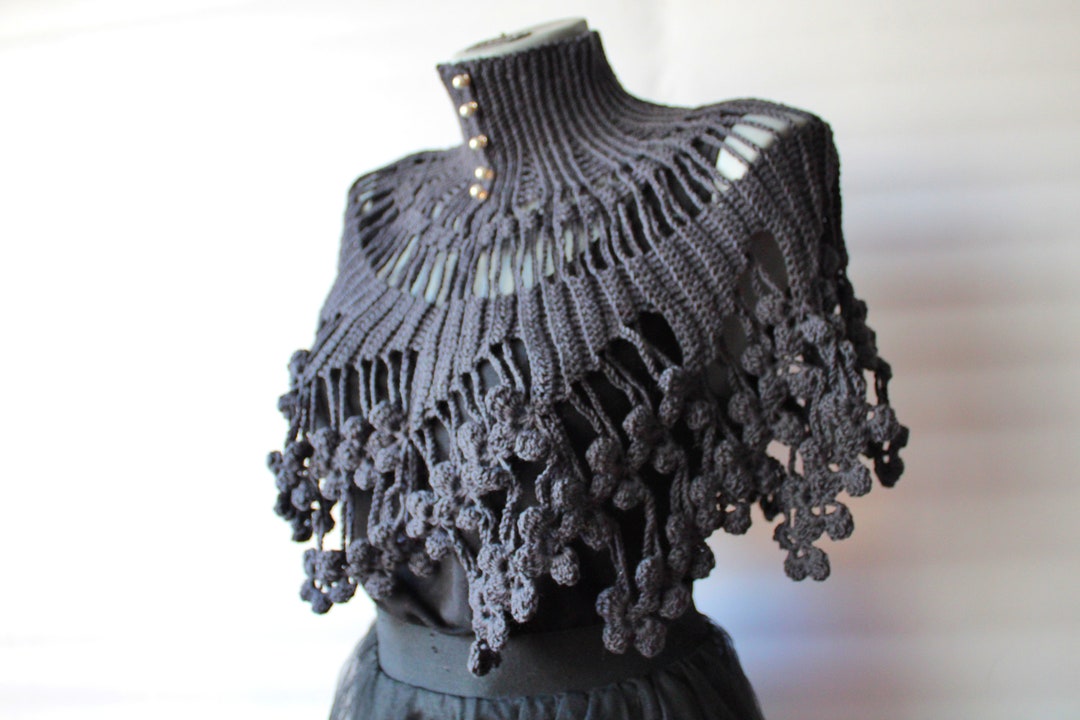Crochet Merino Wool Capelet: High Neck Victorian Goth Poncho - Etsy ...