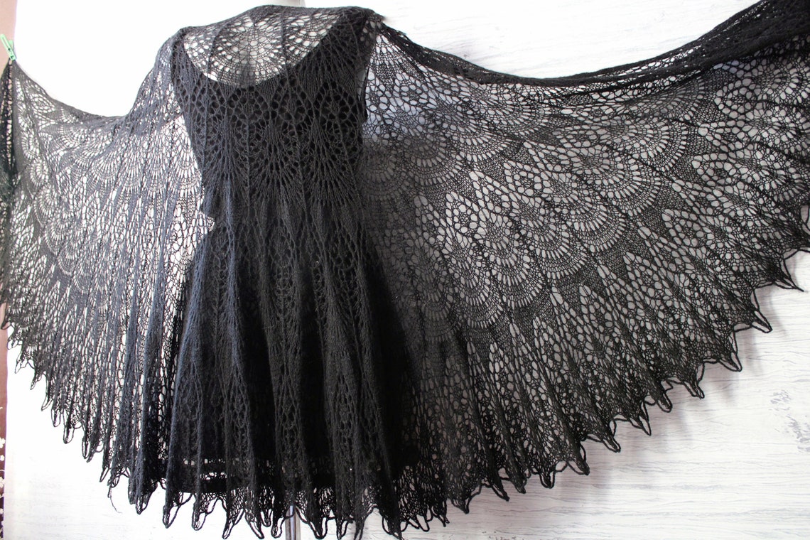 Black Shawl Knit Gothic Shawl Victorian Mourning Shawl Black - Etsy