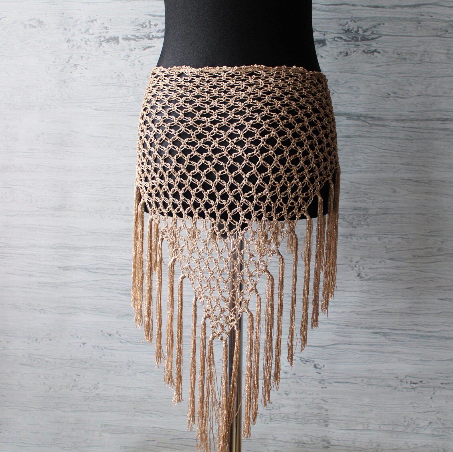 Crochet Fringe Hip Scarf - Beige Mesh Rave Skirt, Belly Dance Shawl - Etsy