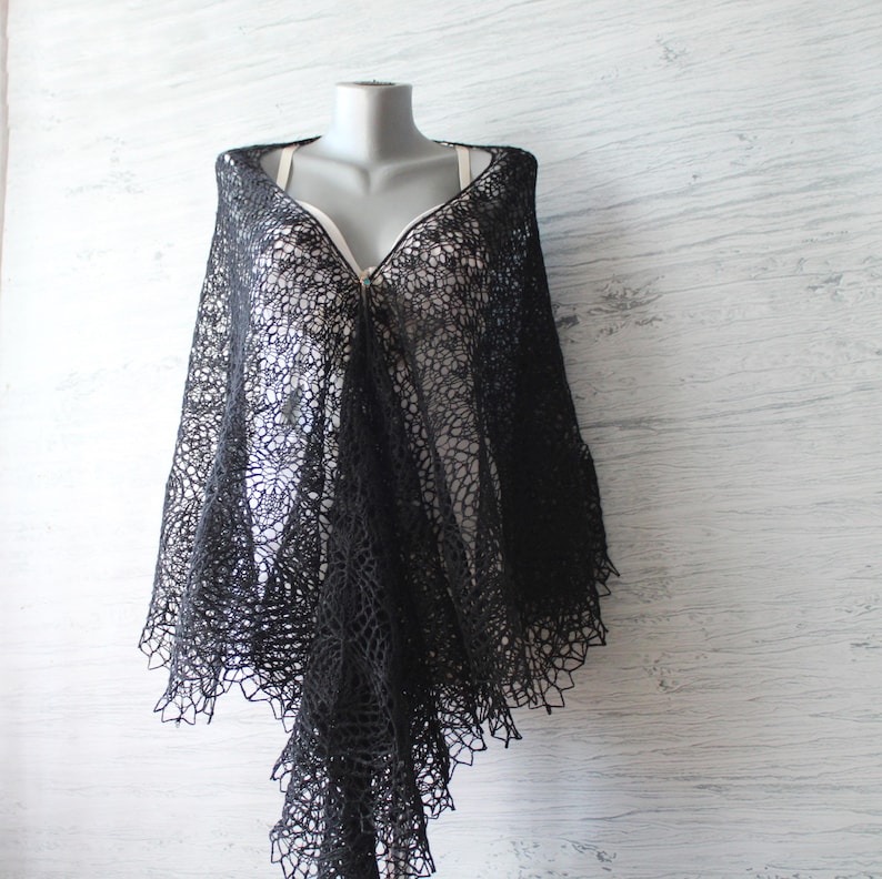 Black Lace Shawl: Hand Knit Wool Scarf, Gothic Victorian Cape - Etsy