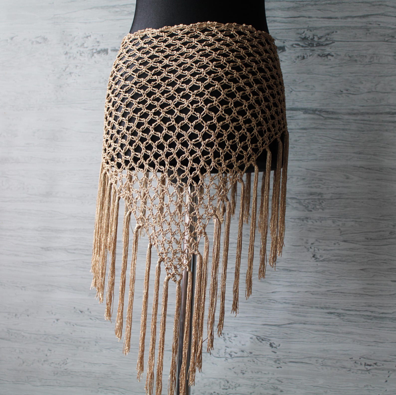 Crochet Fringe Hip Scarf - Beige Mesh Rave Skirt, Belly Dance Shawl - Etsy