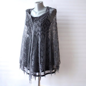Black Lace Shawl, Gothic Bridal Cape, Victorian Mourning, Hand Knit ...
