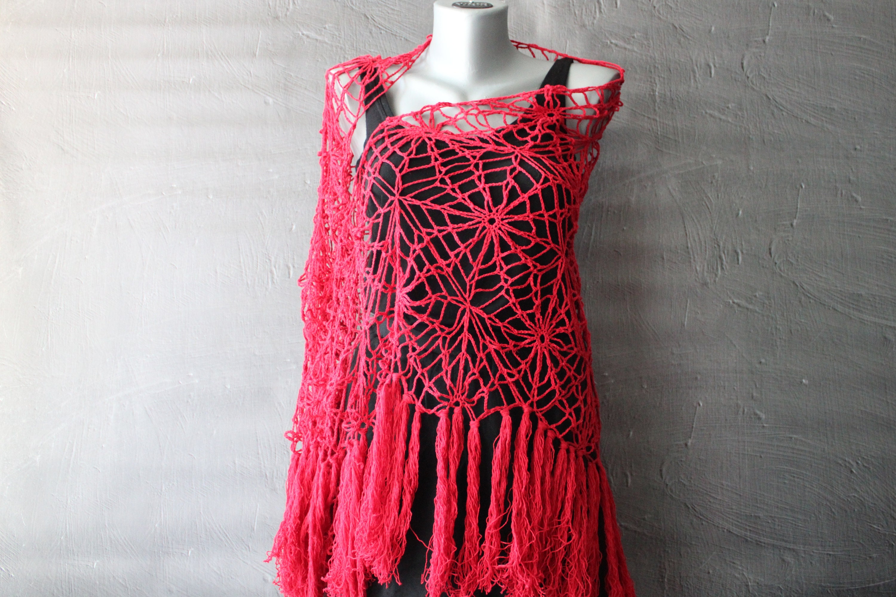 Red Crochet Spider Web Shawl: Goth Halloween Fringe Scarf - Etsy