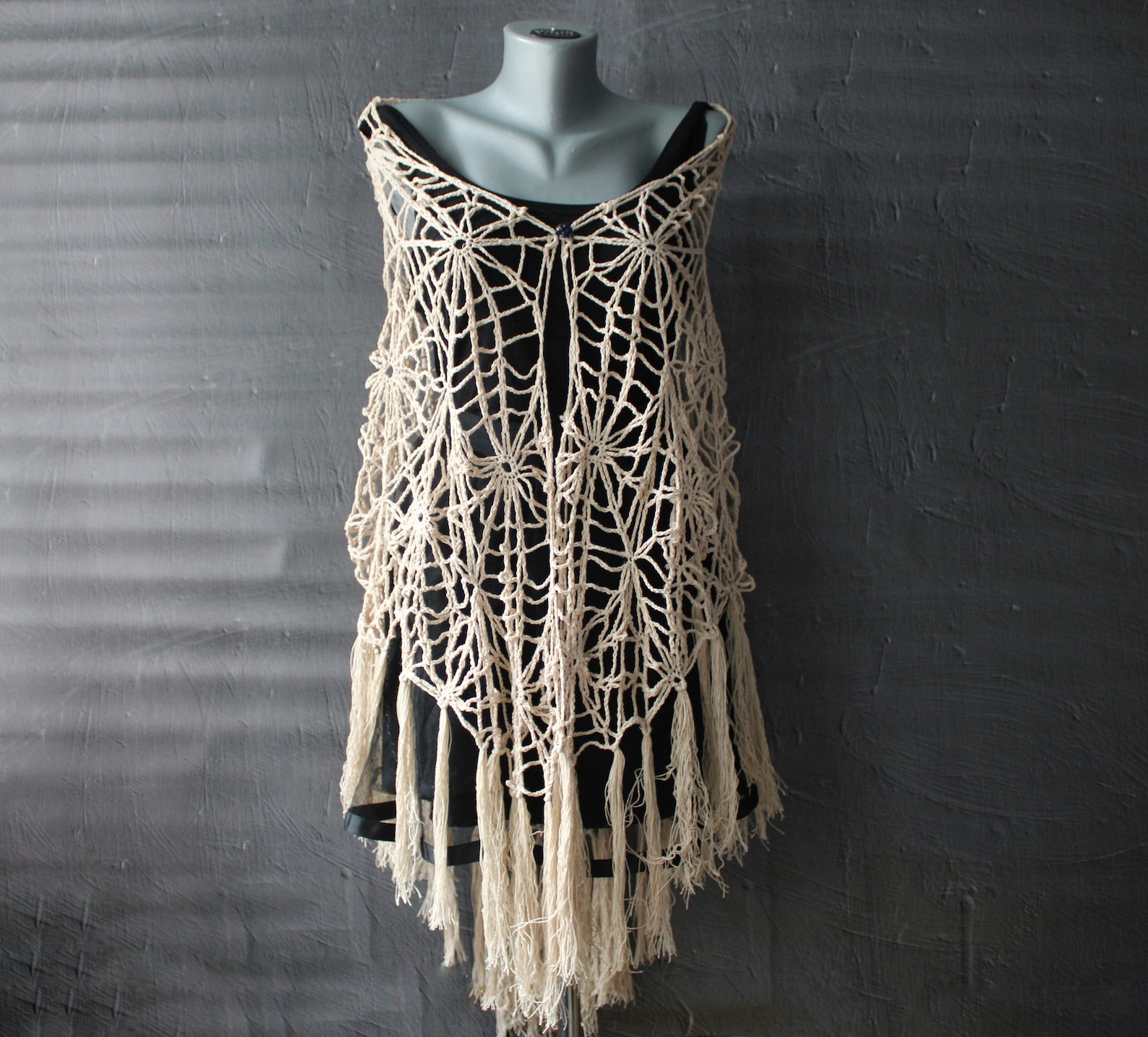 Crochet Spider Web Shawl: Organic Cotton Linen Boho Fringe Wrap - Etsy