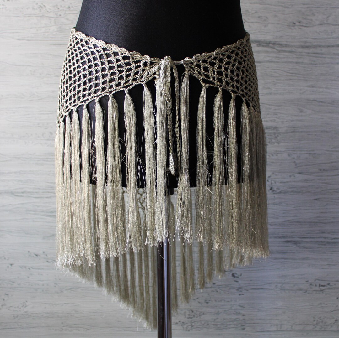 Crochet Belly Dance Hip Scarf: Fishnet Tassel Fringe Belt - Etsy