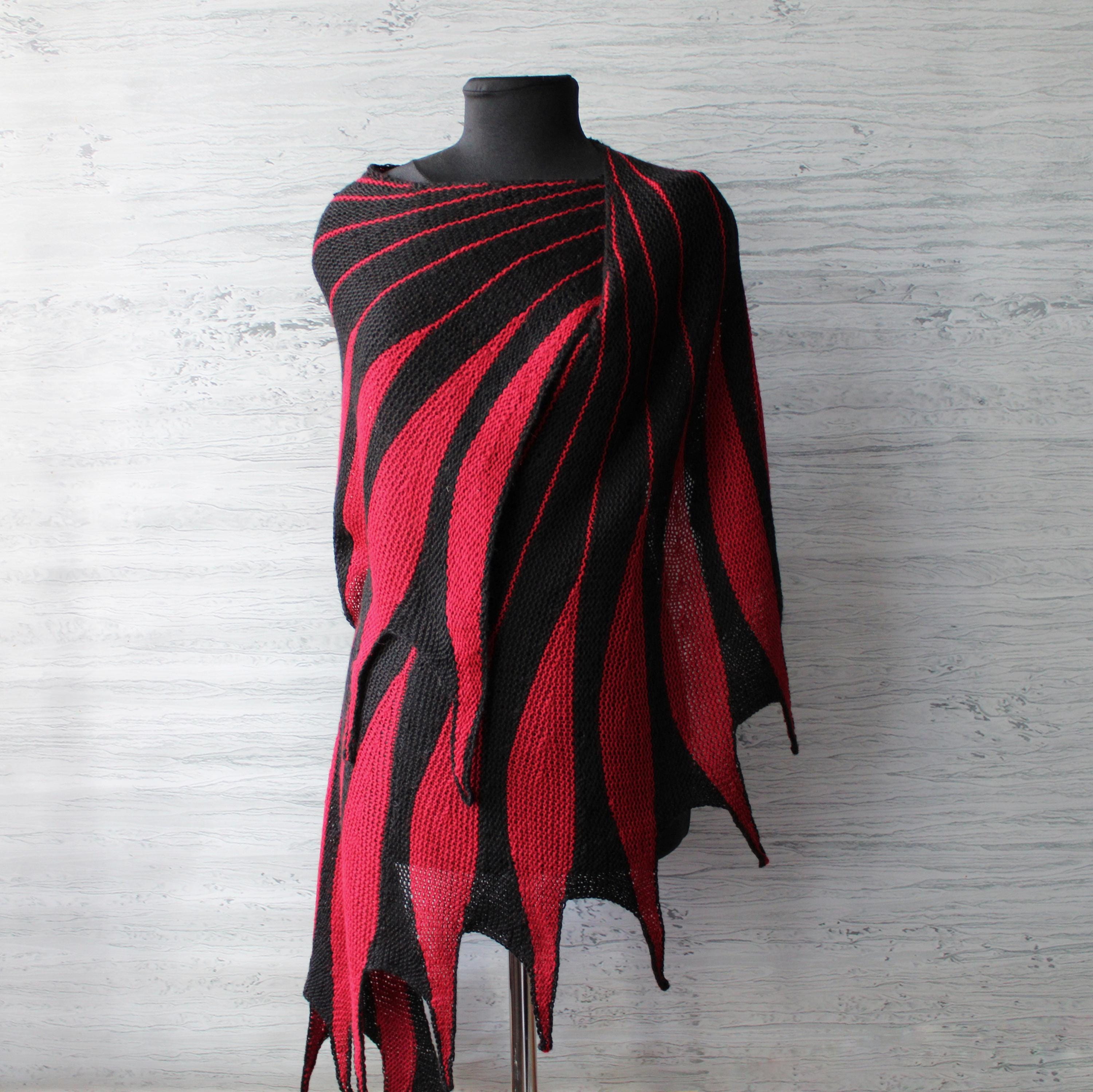 Hand-knitted Feather Shawl: Red & Black Phoenix Wing Cape - Etsy