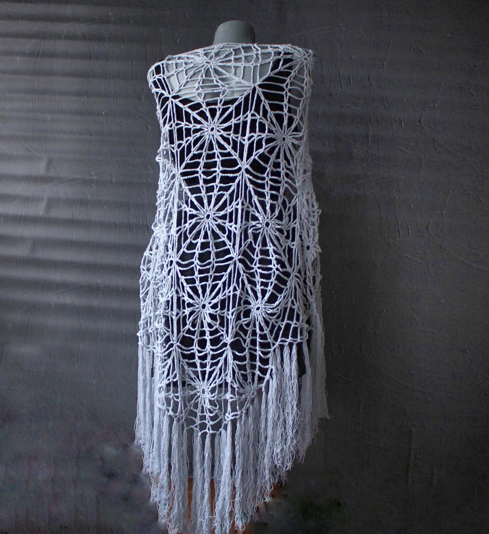 Black Fringe Shawl: Organic Cotton Spider Web Crochet Wrap Halloween ...