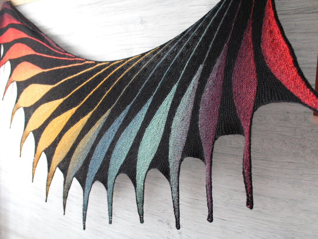 Hand Knit Feather Shawl Wide Scarf Bird Wings Shoulder Wrap Cottagecore ...