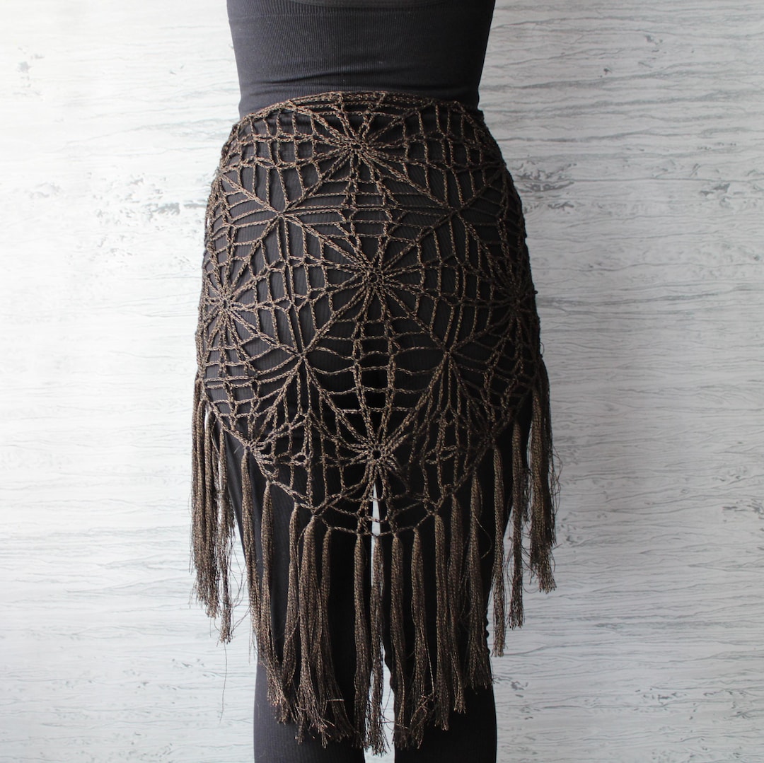 Crochet Spider Web Hip Scarf: Gothic Fringe Belly Dance Wrap - Etsy