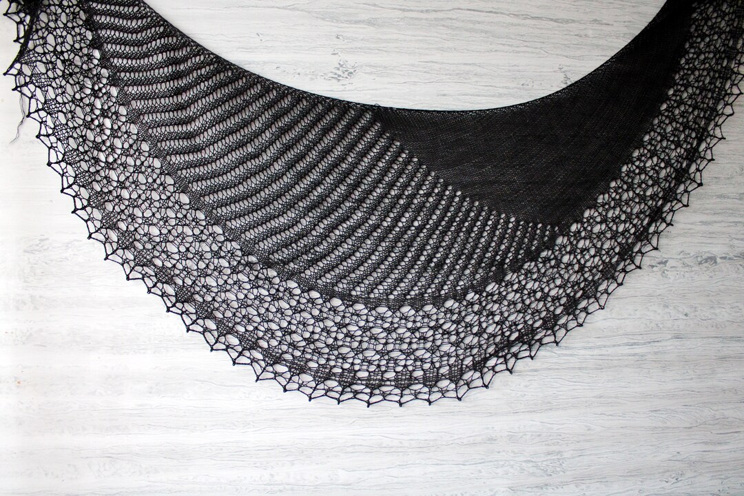 Black Shawl Victorian Mourning Gothic Witch Hand Knit Shawl Wide Scarf ...