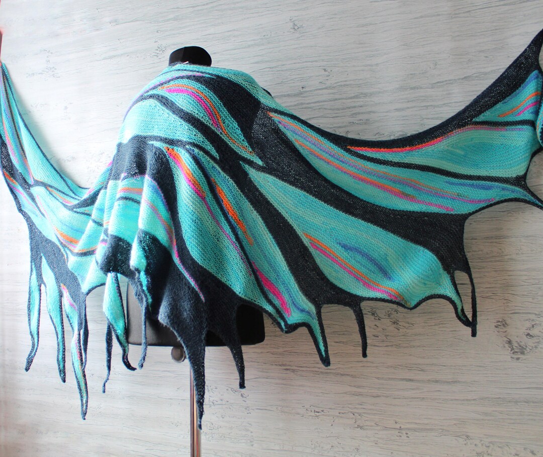 Large Feather Shawl Hand Knit Wide Scarf Bird Wings Shoulder Wrap ...
