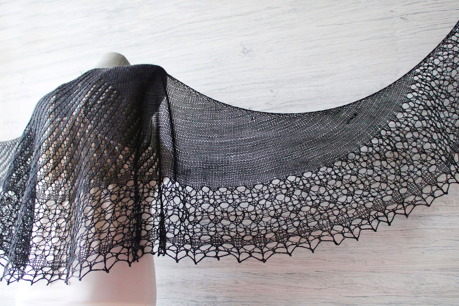 Black Shawl Victorian Mourning Gothic Witch Hand Knit Shawl Wide Scarf ...