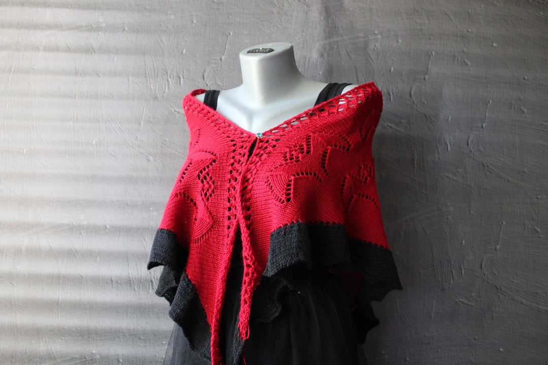 Hand Knit Bat Wing Shawl: Red & Black Gothic Cape - Etsy