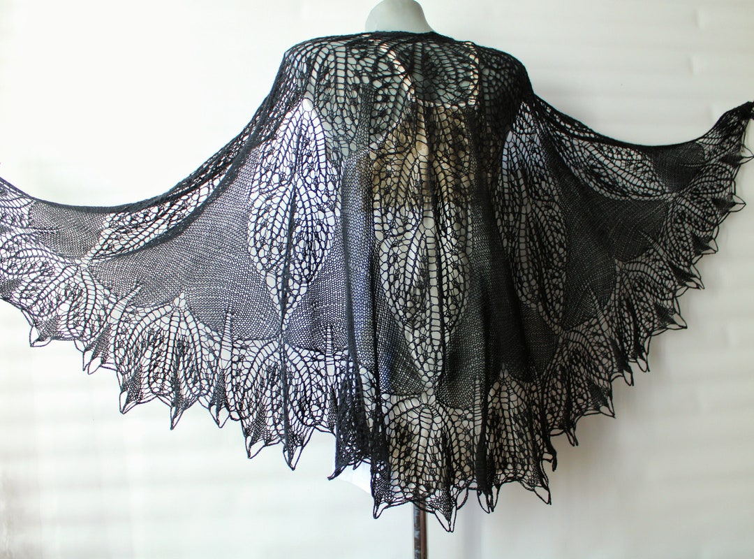 Hand Knit Black Lace Shawl: Merino Wool Gothic Wedding Wrap - Etsy