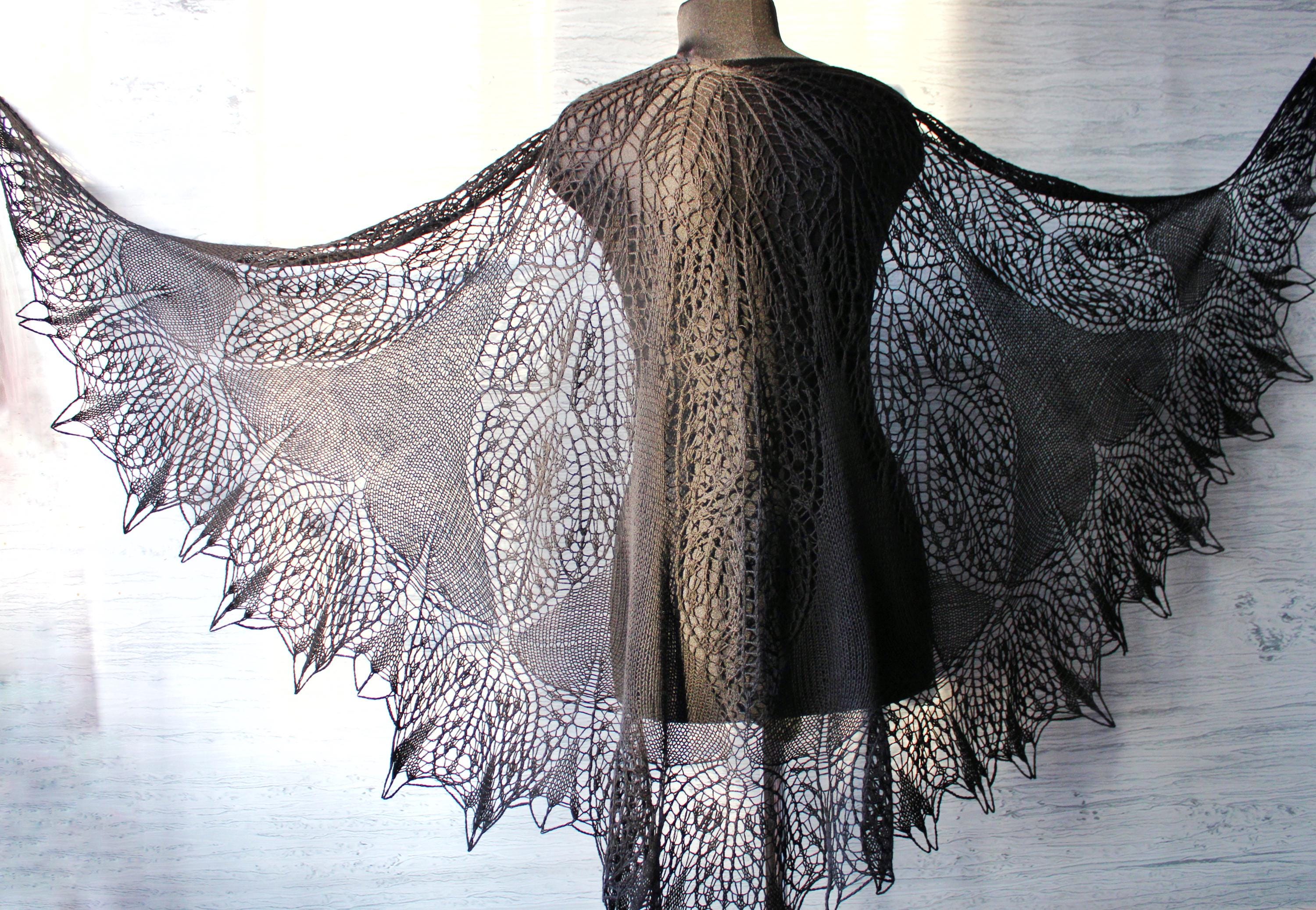 Hand Knit Black Lace Shawl: Gothic Wedding Wool Shoulder Wrap - Etsy