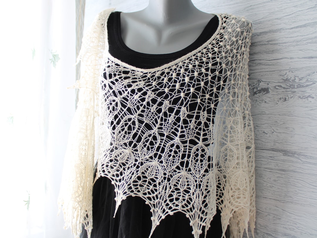 Hand Knit Lace Shawl: Ivory Merino Wool Beaded Wedding Wrap - Etsy