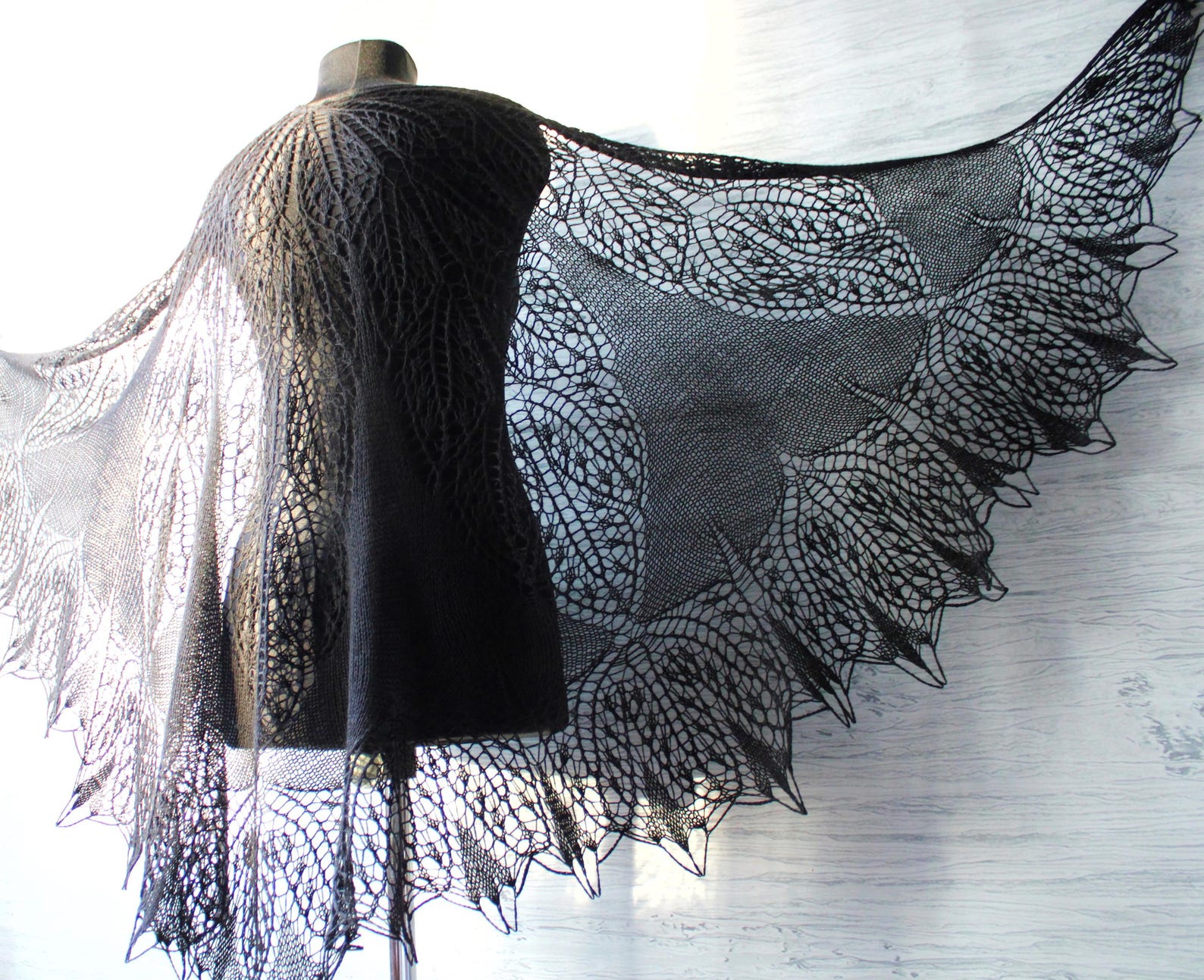 Hand Knit Black Lace Shawl: Gothic Wedding Wool Shoulder Wrap - Etsy