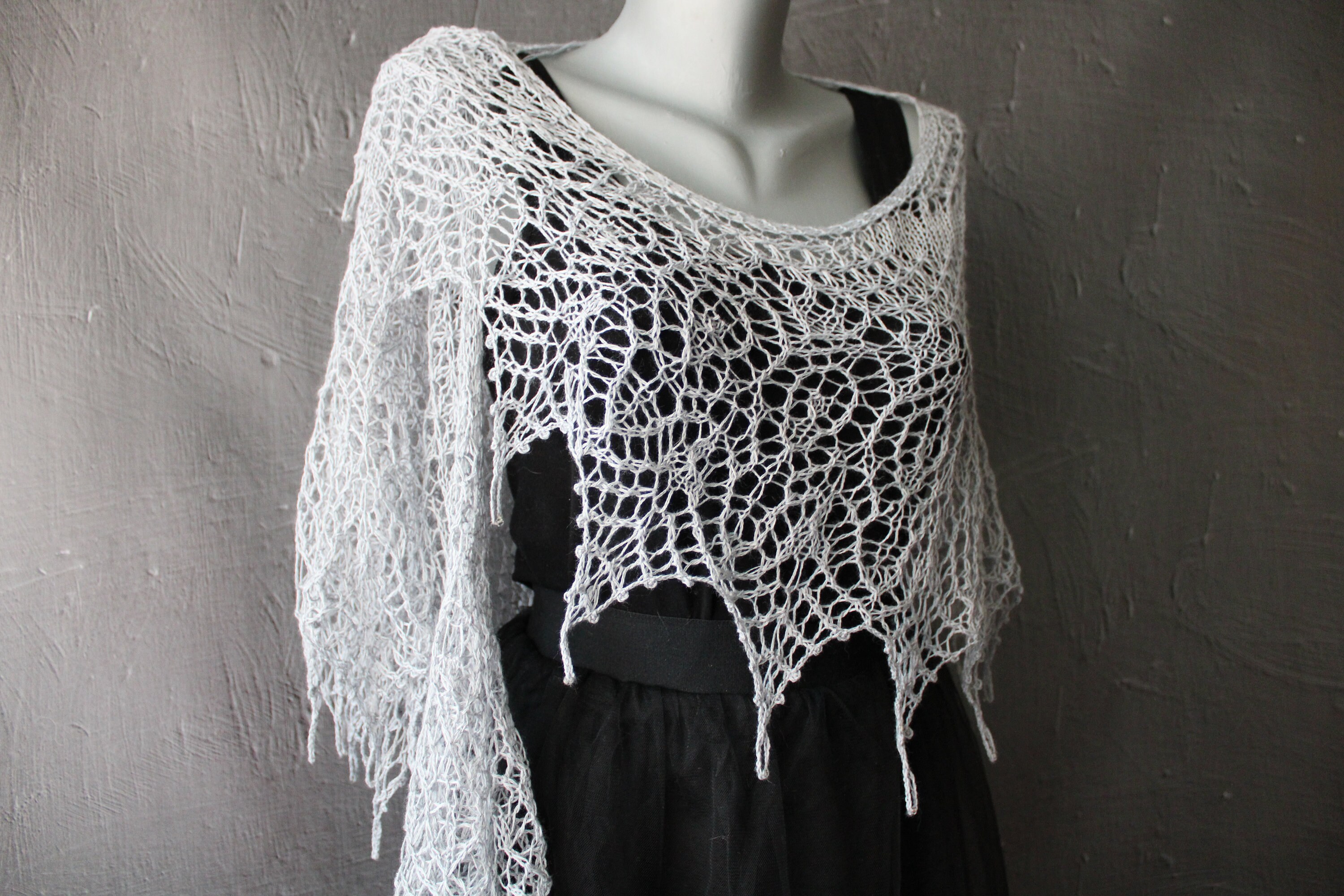 Black lace shawl hand knit Victorian mourning shawl Goth | Etsy