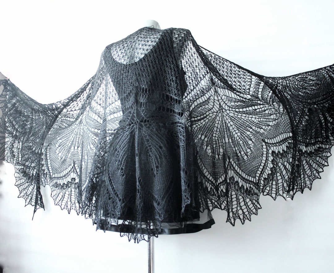 Victorian Shawl Black Gothic Floral Shoulder Wrap Merino Wool Lace ...