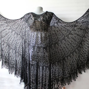 Hand Knit Black Merino Wool Shawl: Gothic Wedding Wrap - Etsy