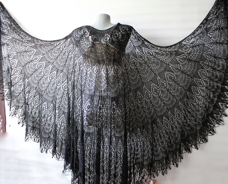 Black Shawl Knit Gothic Shawl Victorian Mourning Shawl Black - Etsy