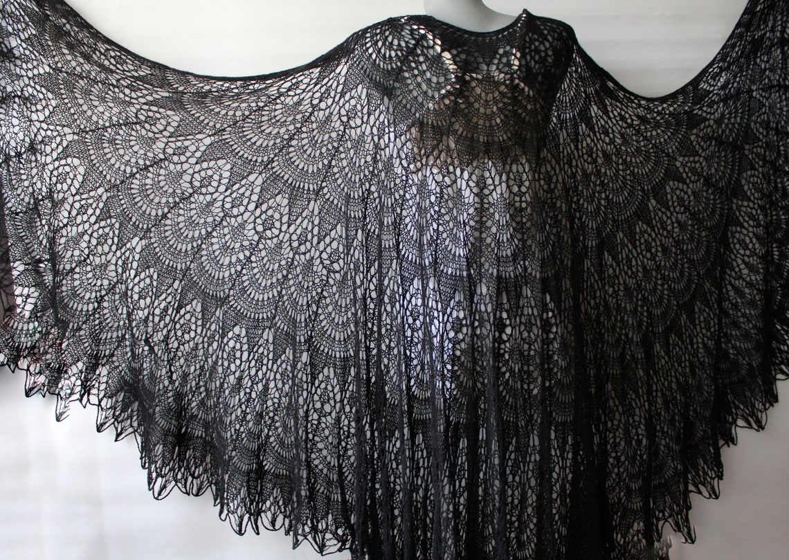 Black Shawl Knit Gothic Shawl Victorian Mourning Shawl Black - Etsy