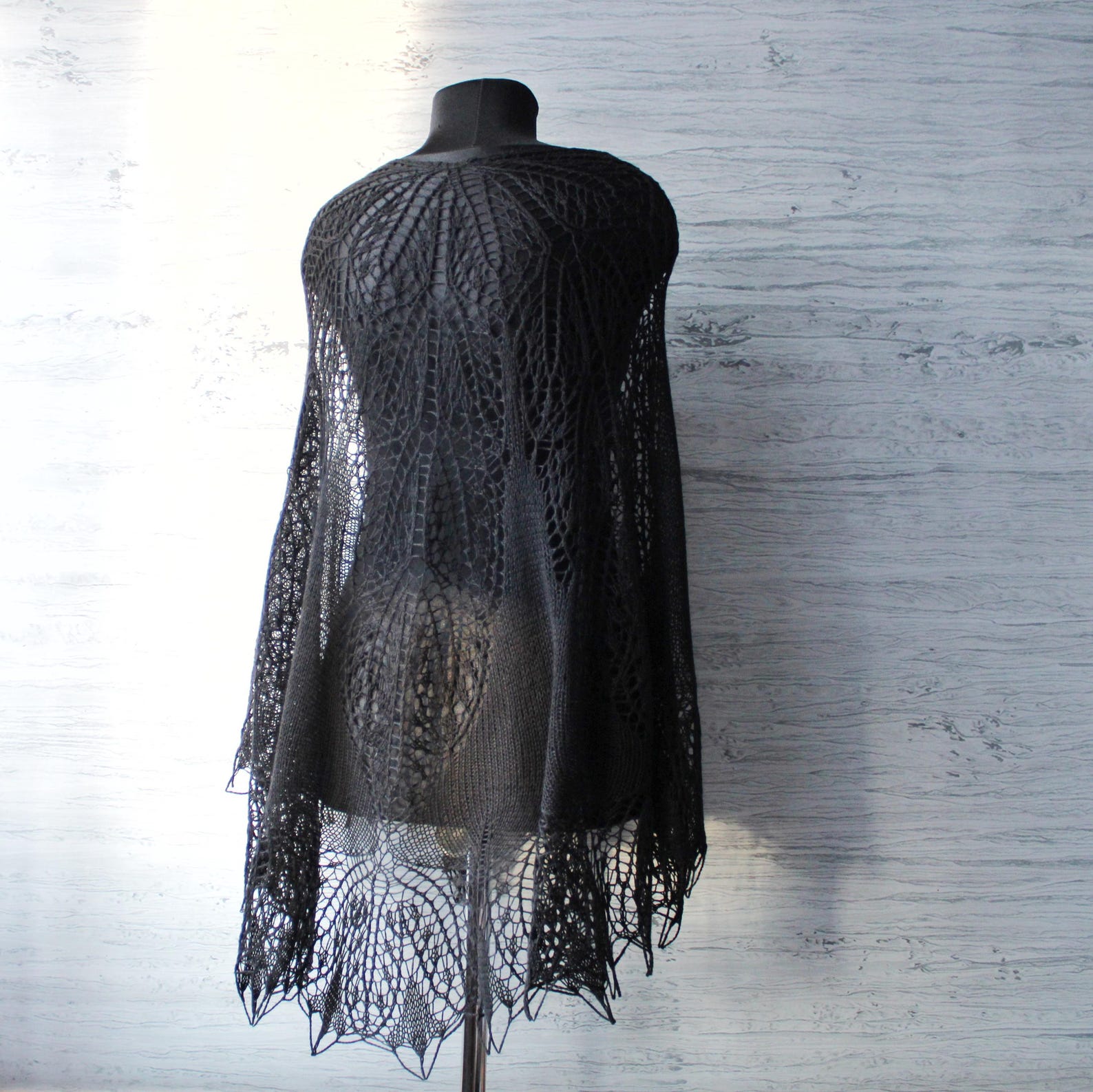 Hand Knit Black Lace Shawl: Gothic Wedding Wool Shoulder Wrap - Etsy