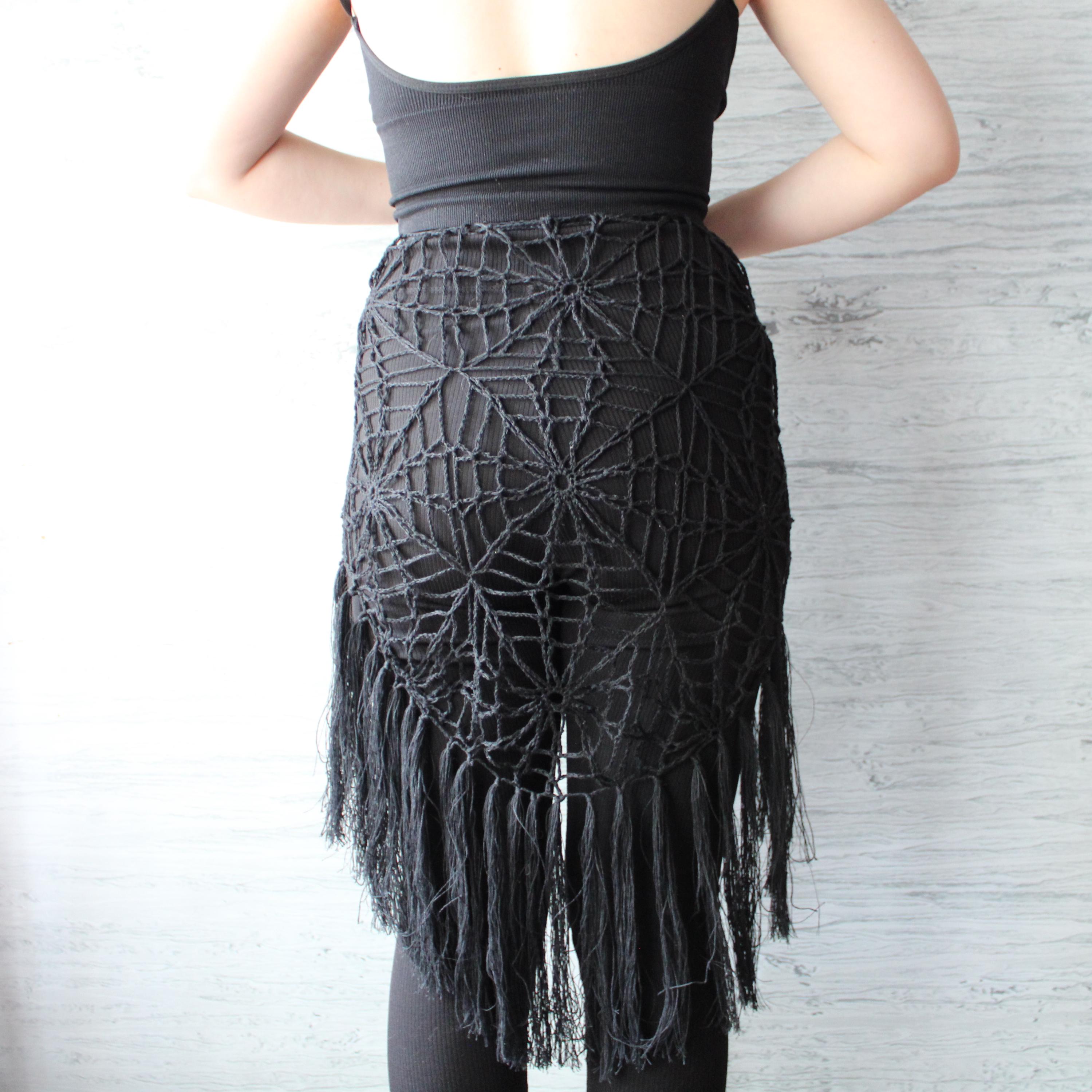 Crochet Spider Web Fringe Hip Scarf: Gothic Belly Dance Overskirt - Etsy