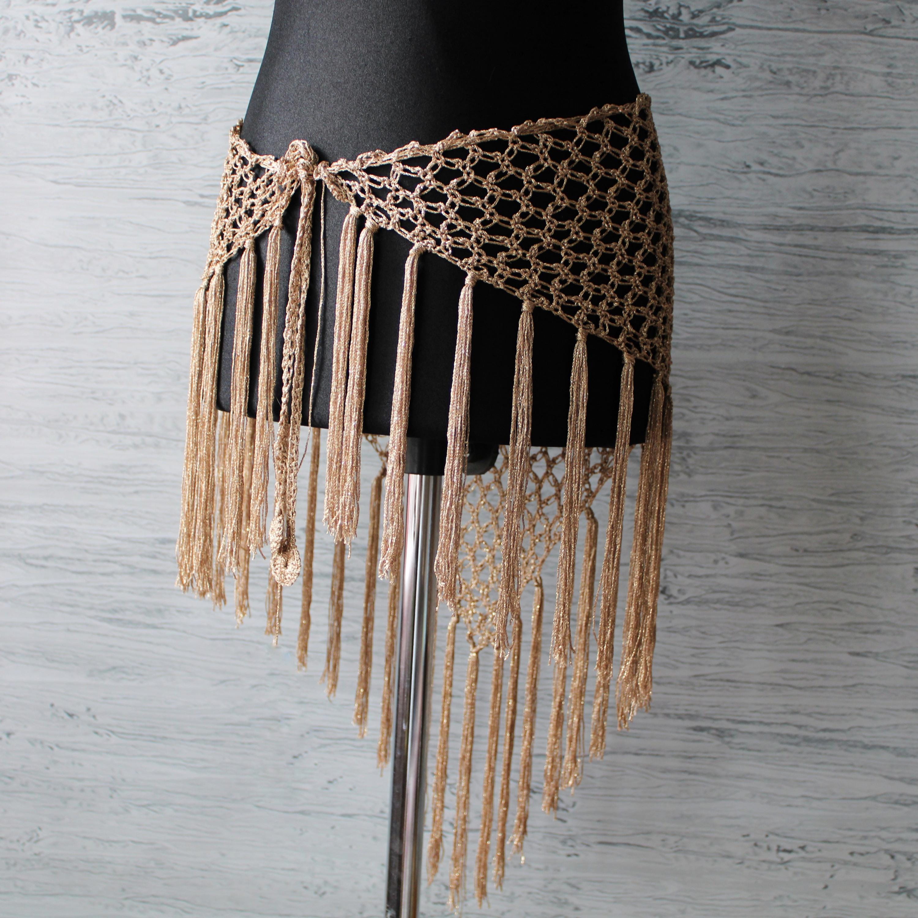 Exotic Dancewear Rave Skirt Belly Dance Hip Scarf Crochet Fringe Belt ...