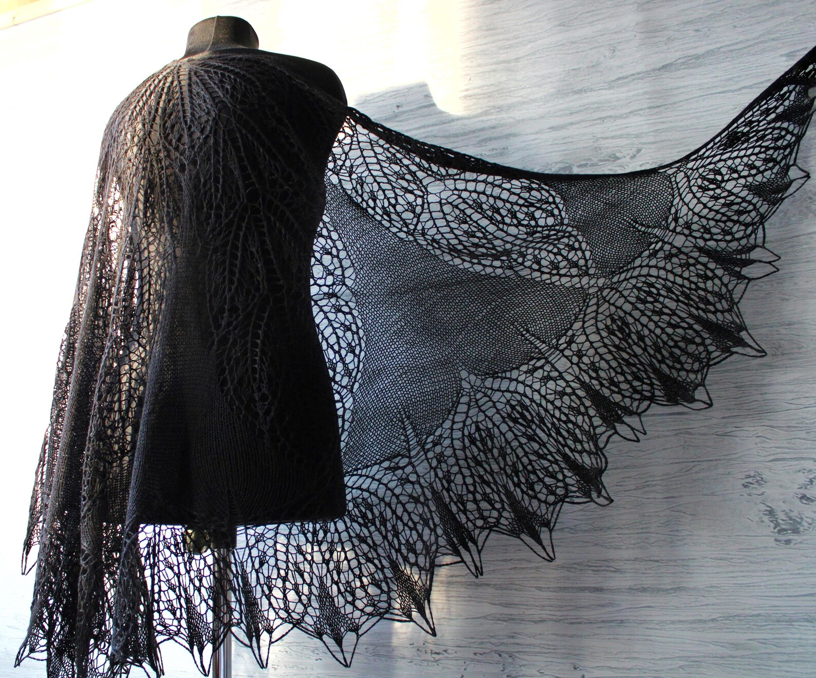 Hand Knit Black Lace Shawl: Gothic Wedding Wool Shoulder Wrap - Etsy