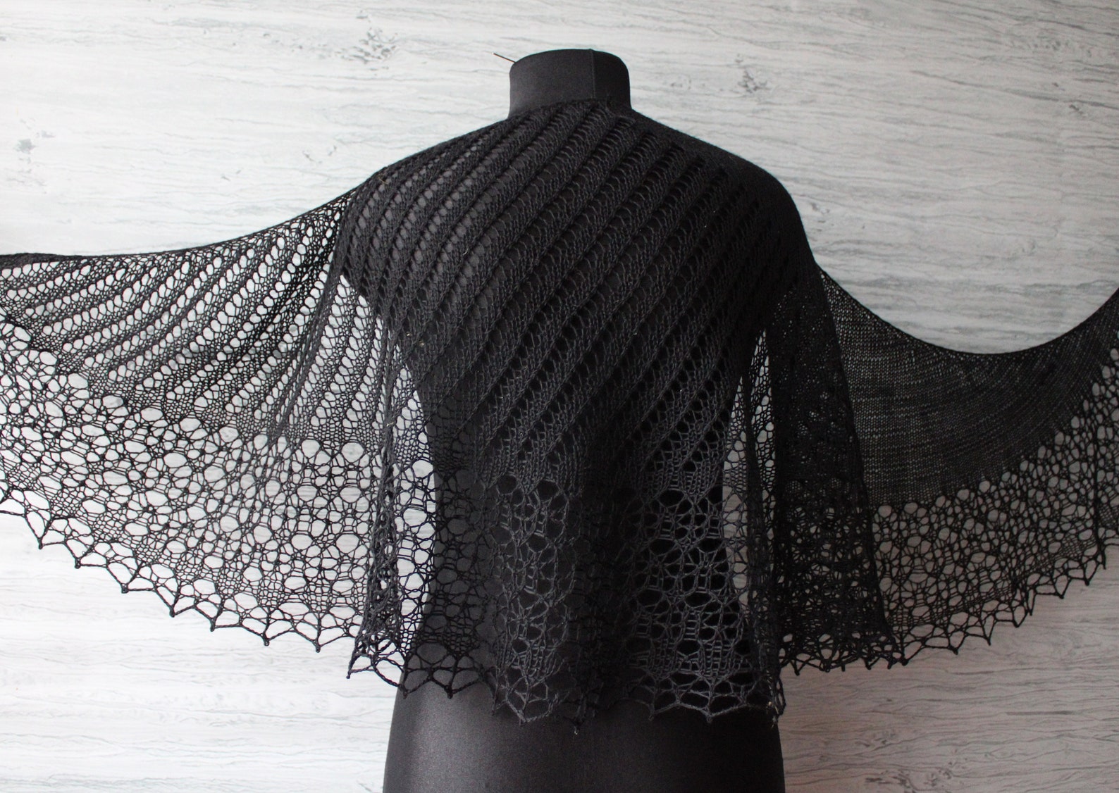 Black Shawl Victorian Mourning Gothic Witch Hand Knit Shawl Wide Scarf ...