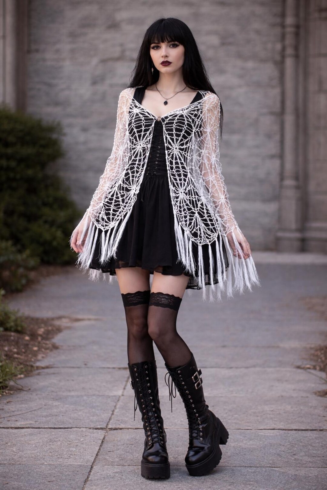 Crochet Fringe Shawl: Spider Web Goth Wedding Cape - Etsy