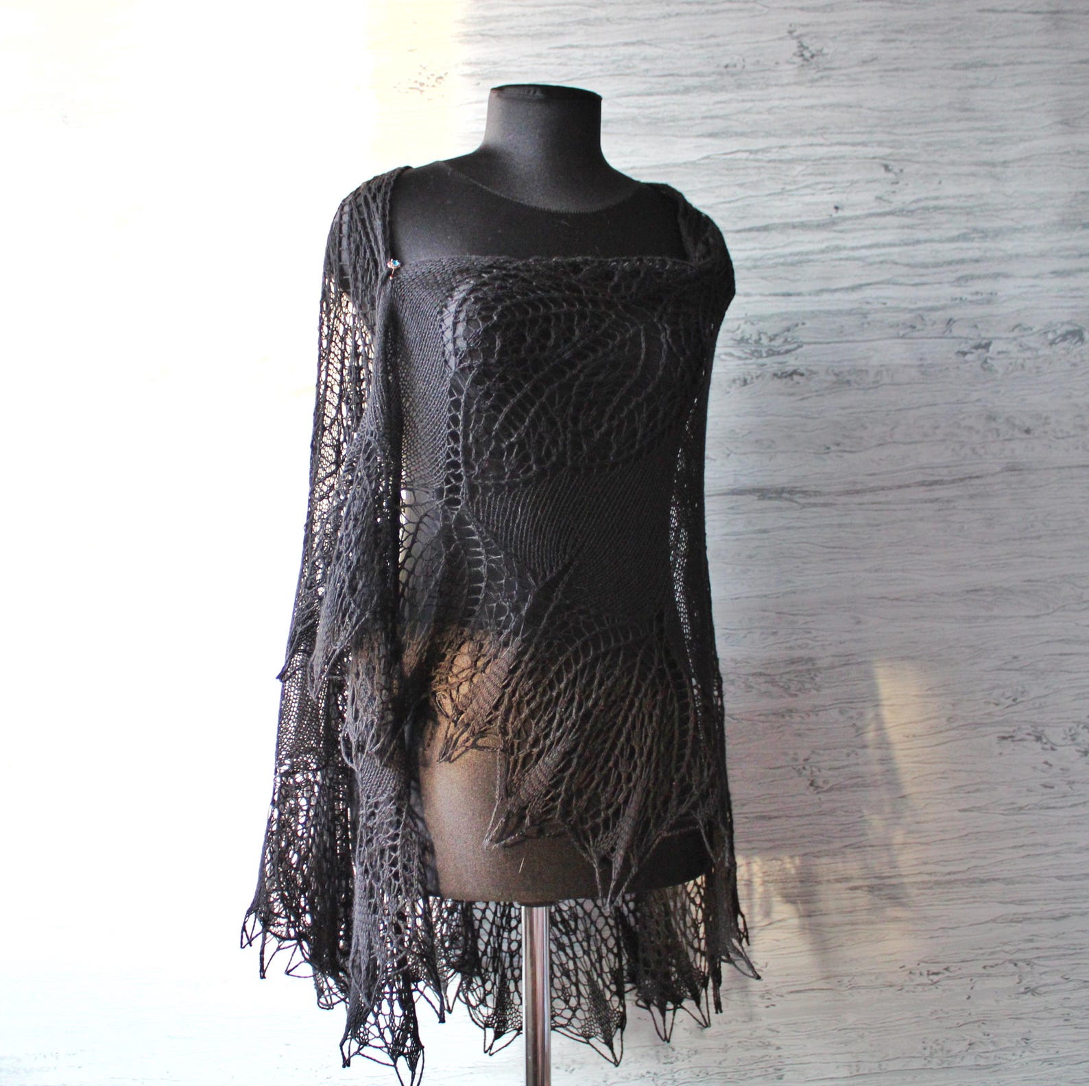 Hand Knit Black Lace Shawl: Gothic Wedding Wool Shoulder Wrap - Etsy