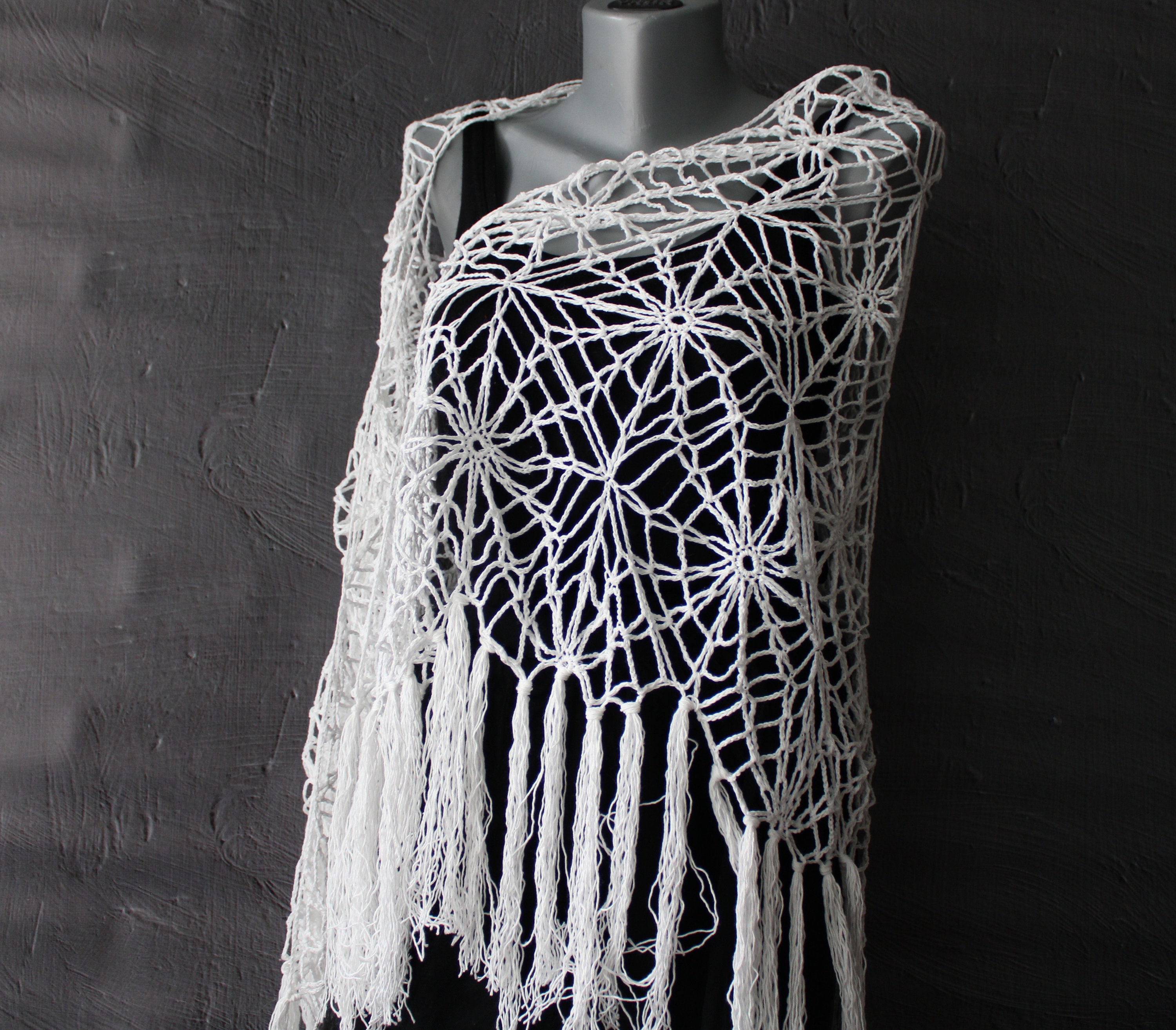 Crochet Fringe Shawl: Spider Web Goth Wedding Cape - Etsy