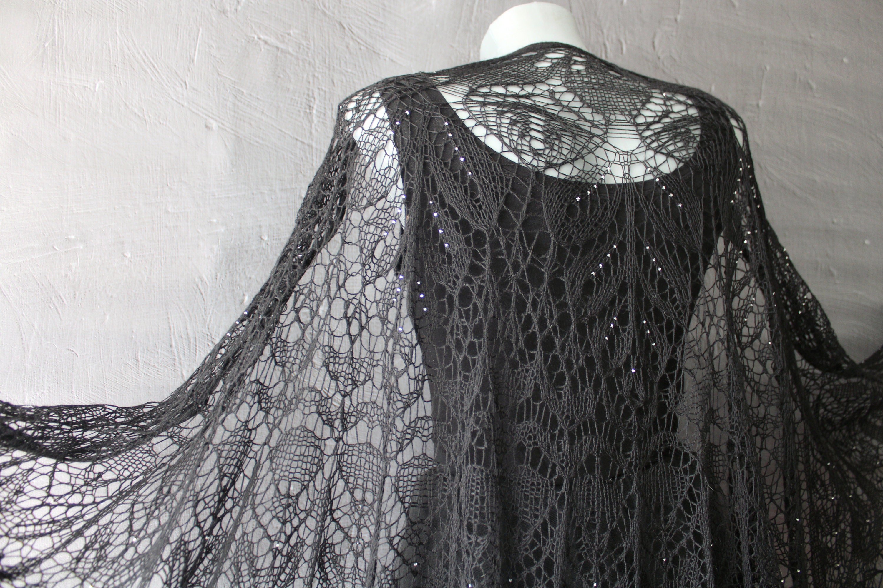 Black lace shawl Gothic bridal cape Victorian mourning | Etsy