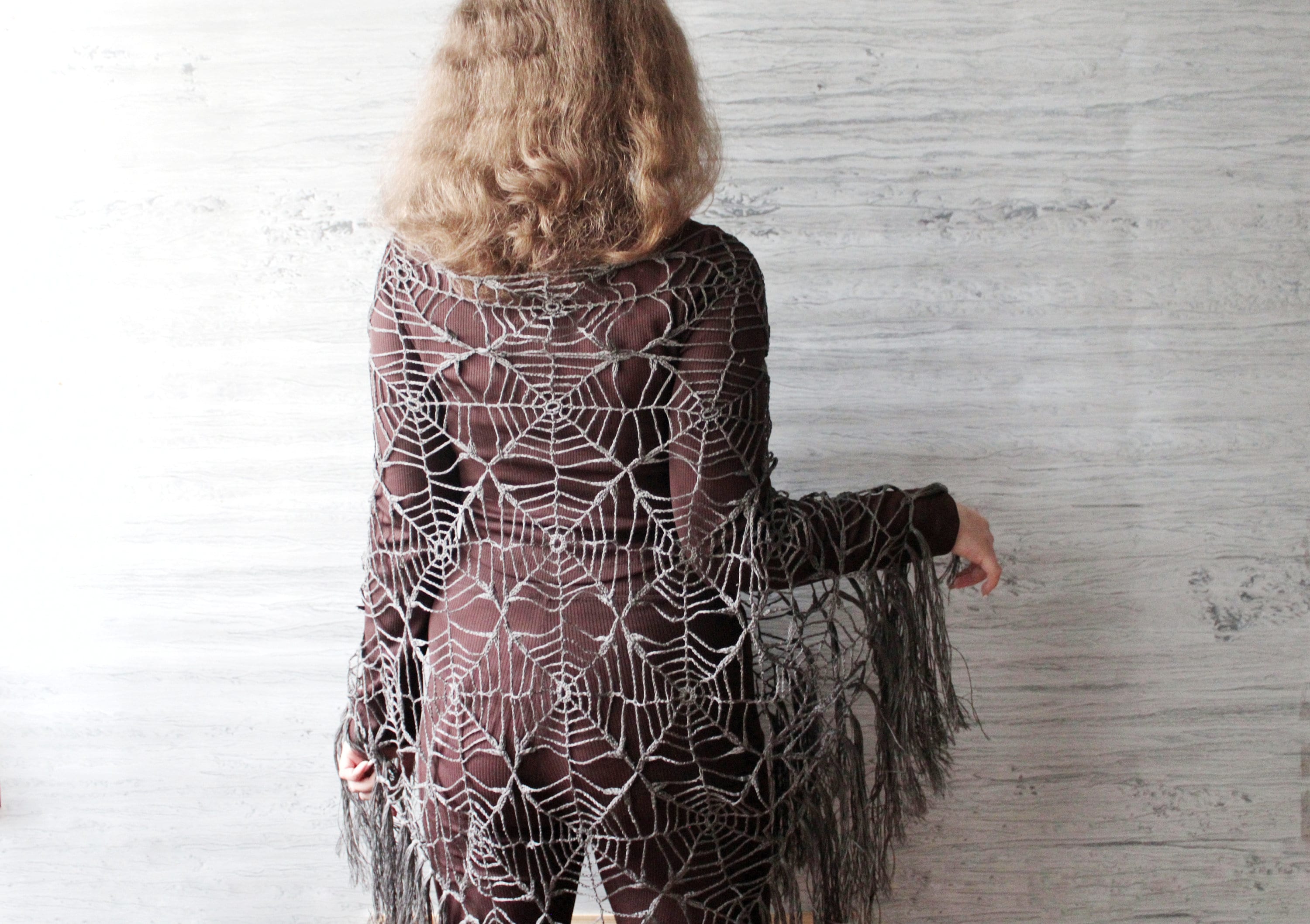 Halloween Shawl Spider Web Crochet Fringed Shawl Wrap Organic - Etsy