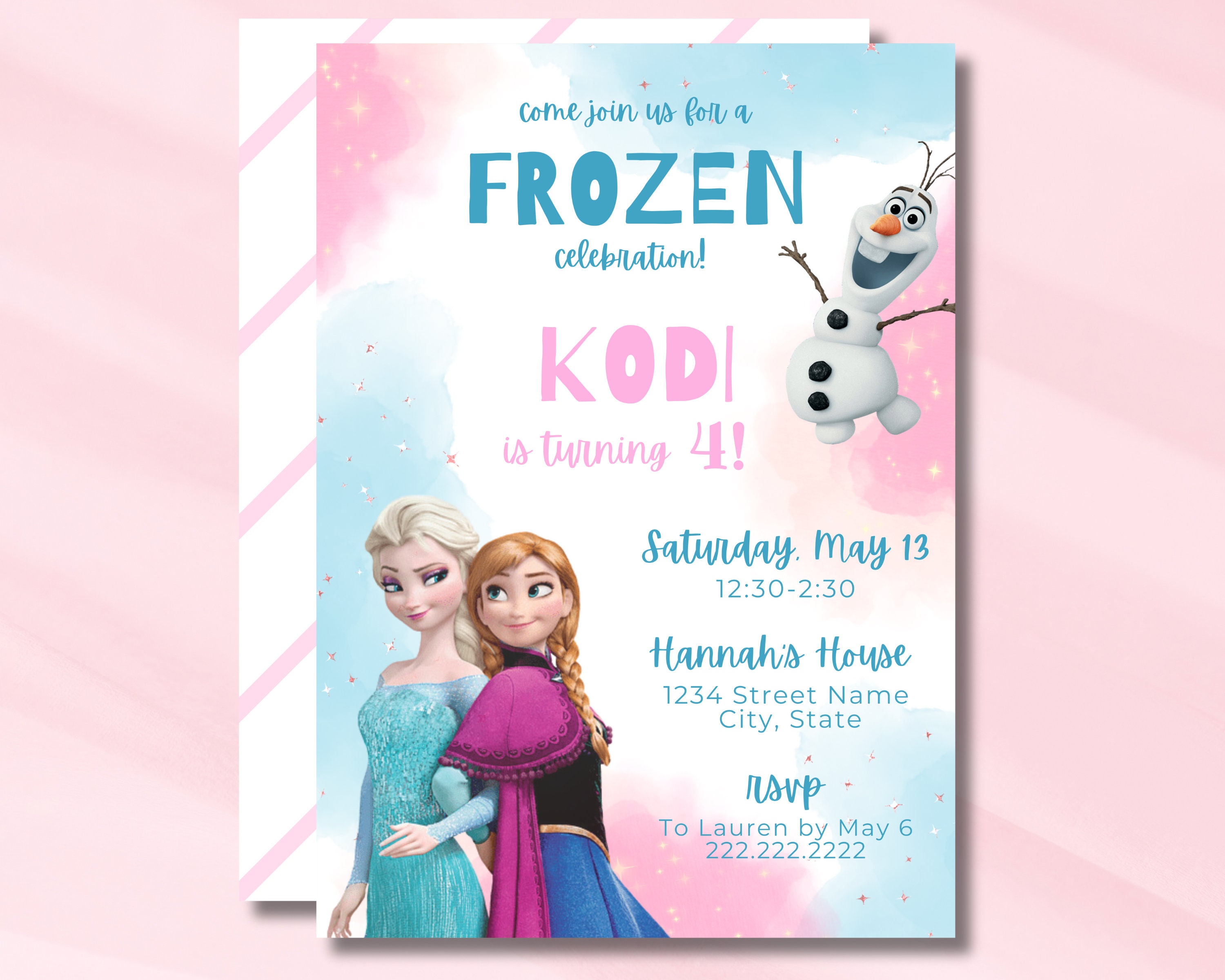 Frozen Birthday Invitation, Elsa, Ana, Olaf, Kids Birthday, Custom ...