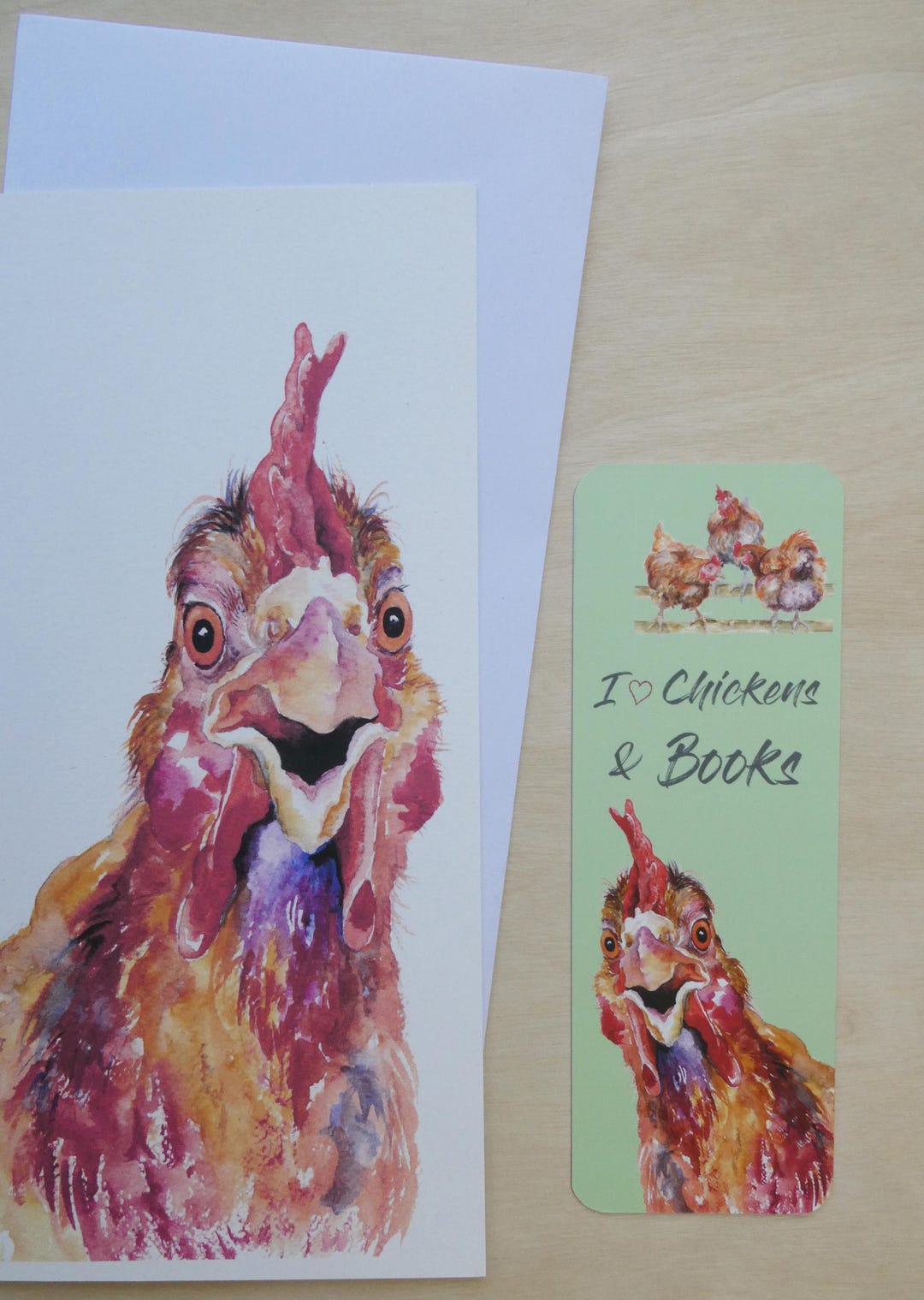 Chicken Bookmark and Greetings Card, Chicken Lover Gift, Book Lover ...